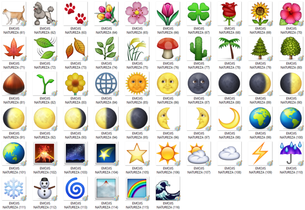 EMOJIS NATUREZA 01 – 116 IMAGENS PNG - Mega Pack do Designer Legacy